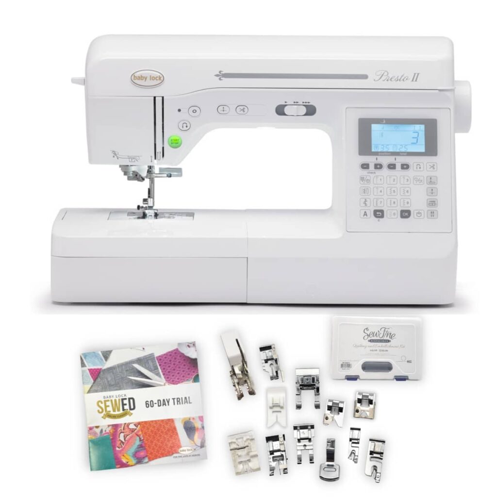 Baby Lock Presto 2 Sewing Machine Features 100 built-in stitches